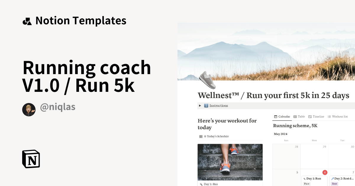 Running coach V1.0 / Run 5k Template | Notion Marketplace
