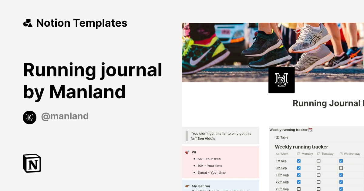 Running journal by Manland Template by Manland | Notion Marketplace