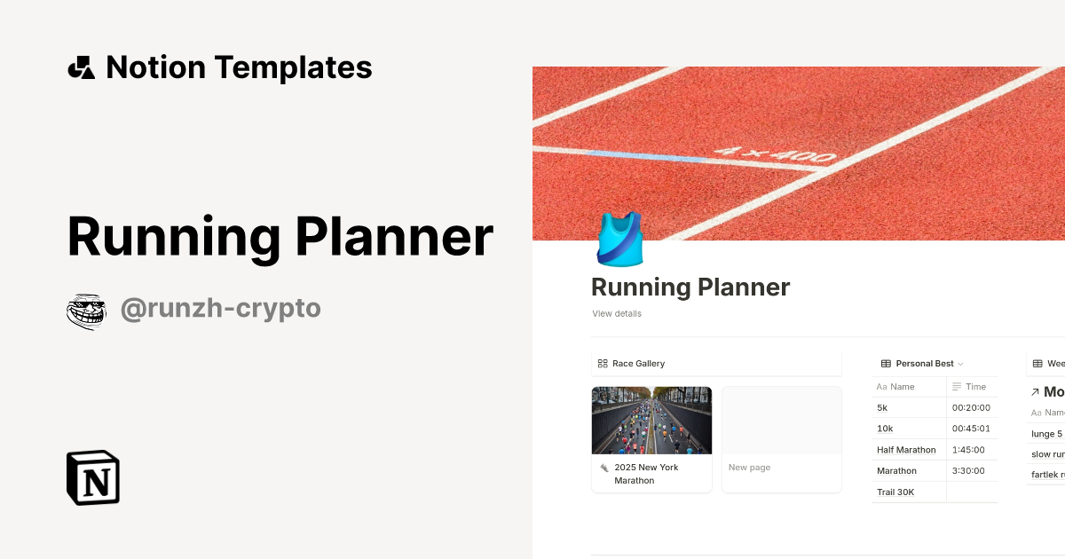 Running Planner Template by runzh-crypto | Notion Marketplace