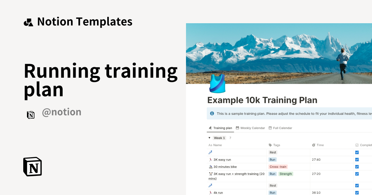 Running training plan 2026 Template | Notion Marketplace