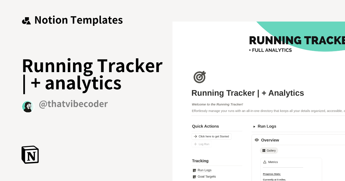 Running Tracker | + analytics Template by That Vibe Coder | Notion ...