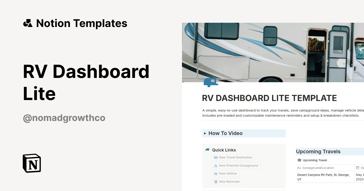 RV Dashboard Lite Template | Notion Marketplace