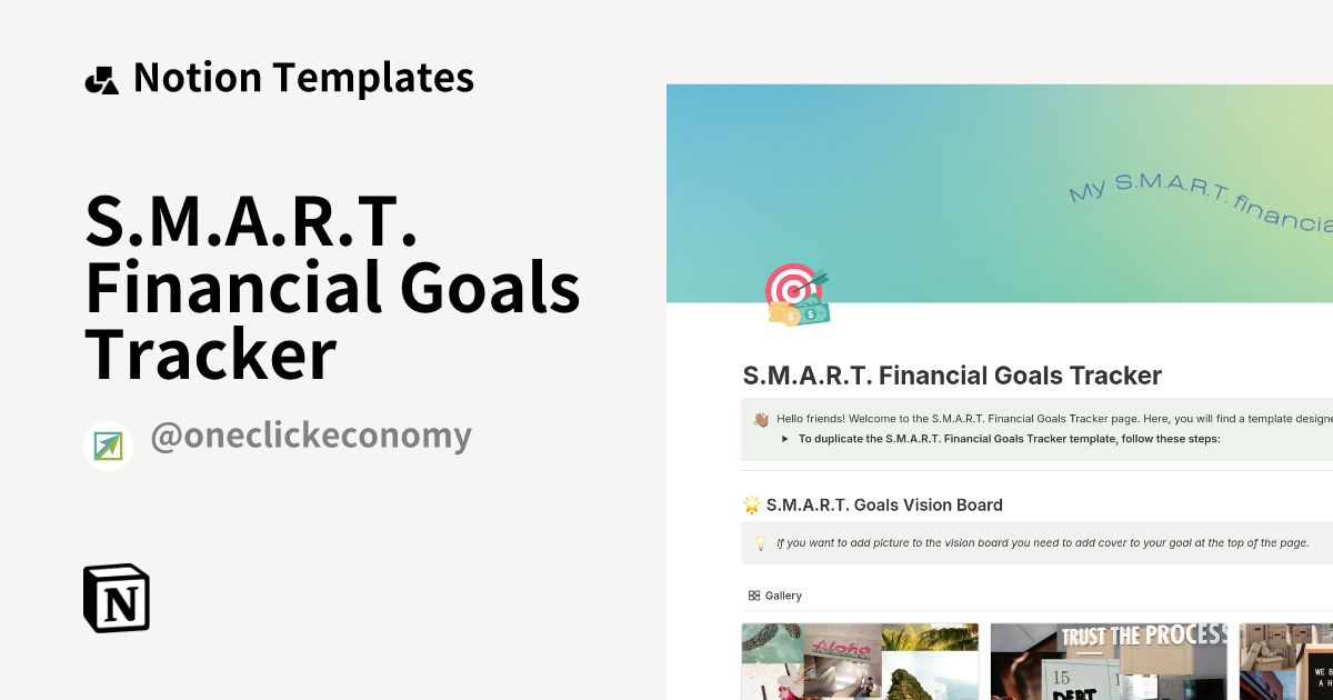 S M A R T Financial Goals Tracker Template By One Click Economy