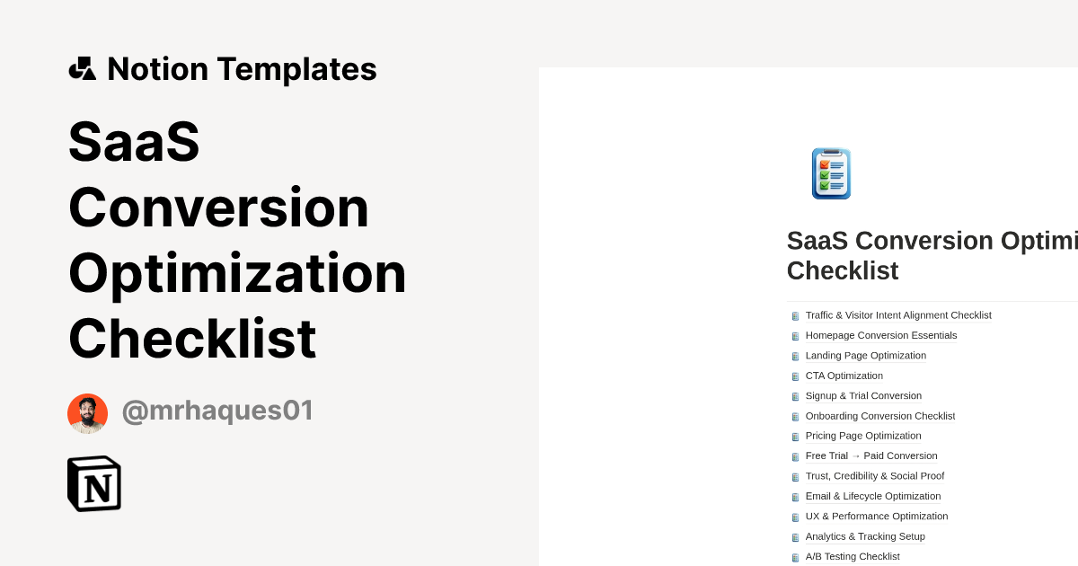 SaaS Conversion Optimization Checklist Template by Mr. Haque | Notion ...