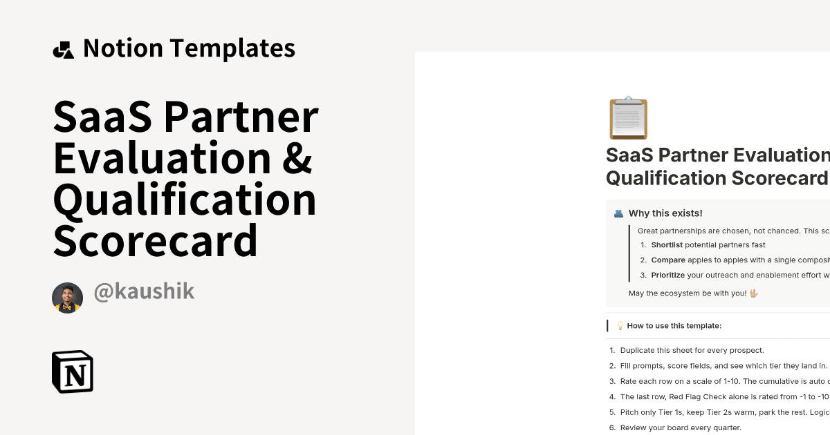 SaaS Partner Evaluation & Qualification Scorecard Template by Kaushik ...