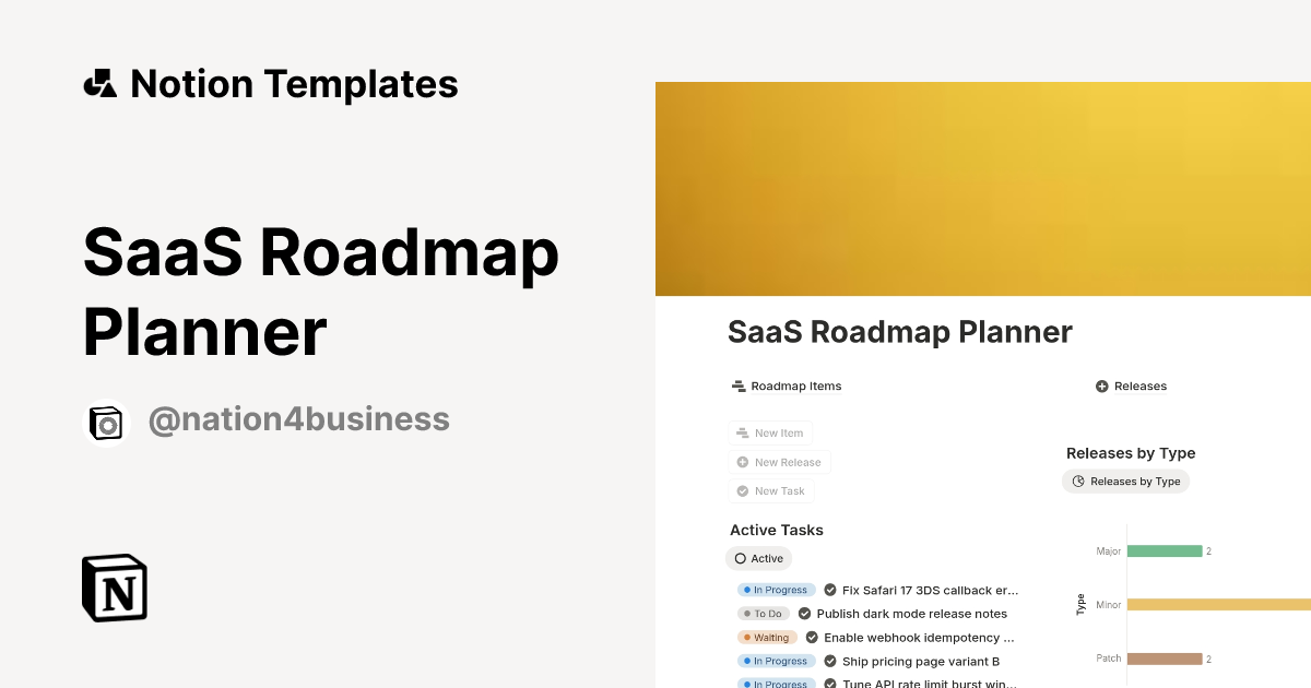 SaaS Roadmap Planner Template by Nation4Business | Notion Marketplace