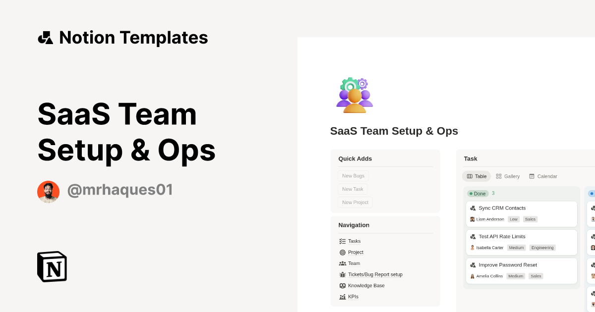 SaaS Team Setup & Ops Template by Mr. Haque | Notion Marketplace