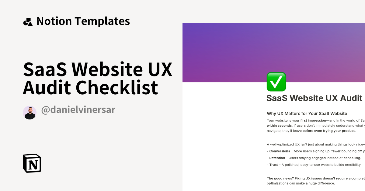SaaS Website UX Audit Checklist Template by Vinersar Daniel | Notion ...