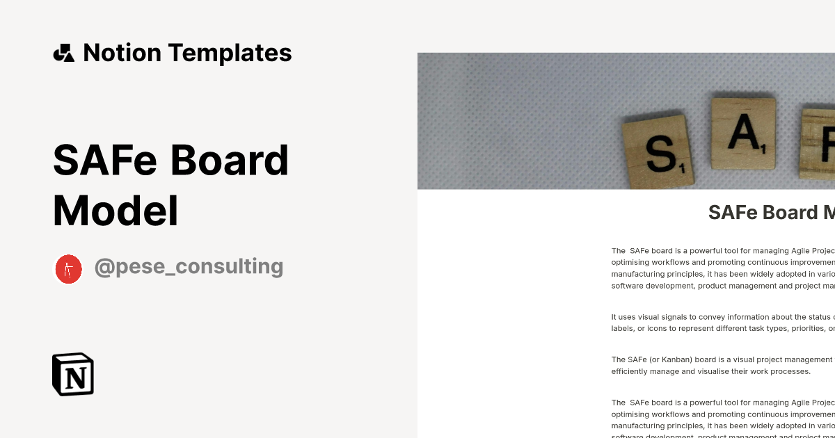 SAFe Board Model Template by PESE Consulting | Notion Marketplace