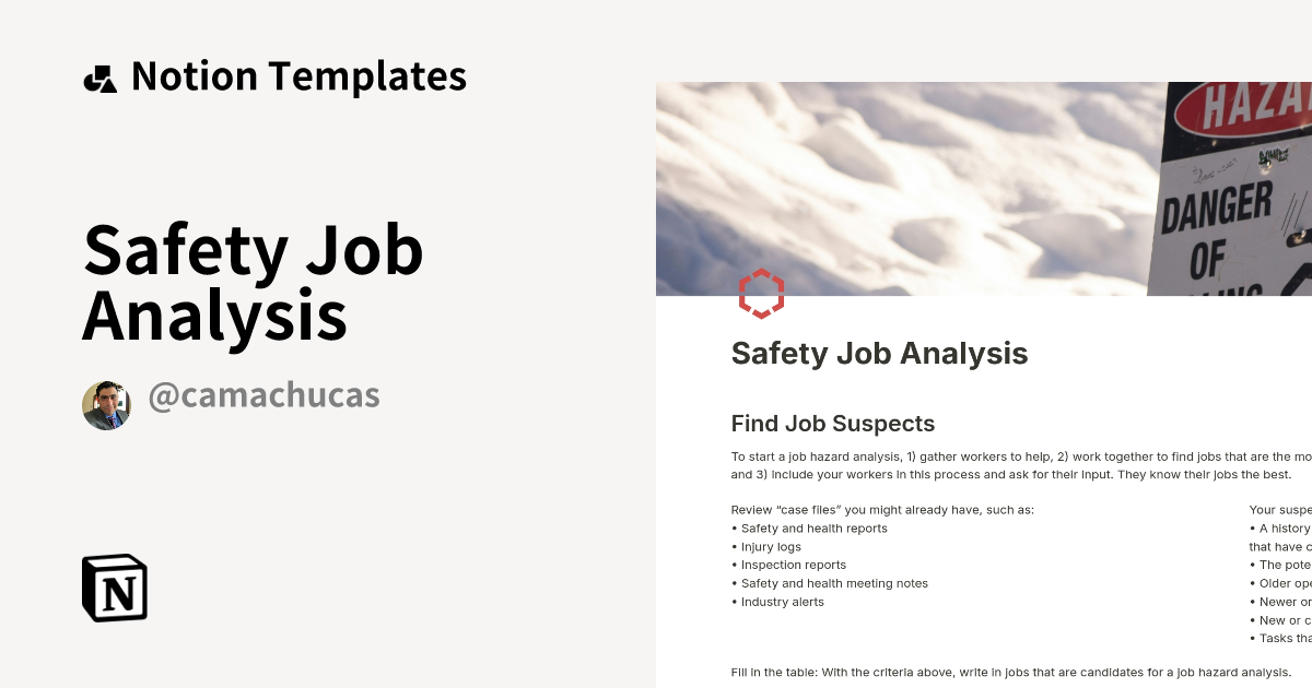 Safety Job Analysis Template by Juan Camarena | Notion Marketplace