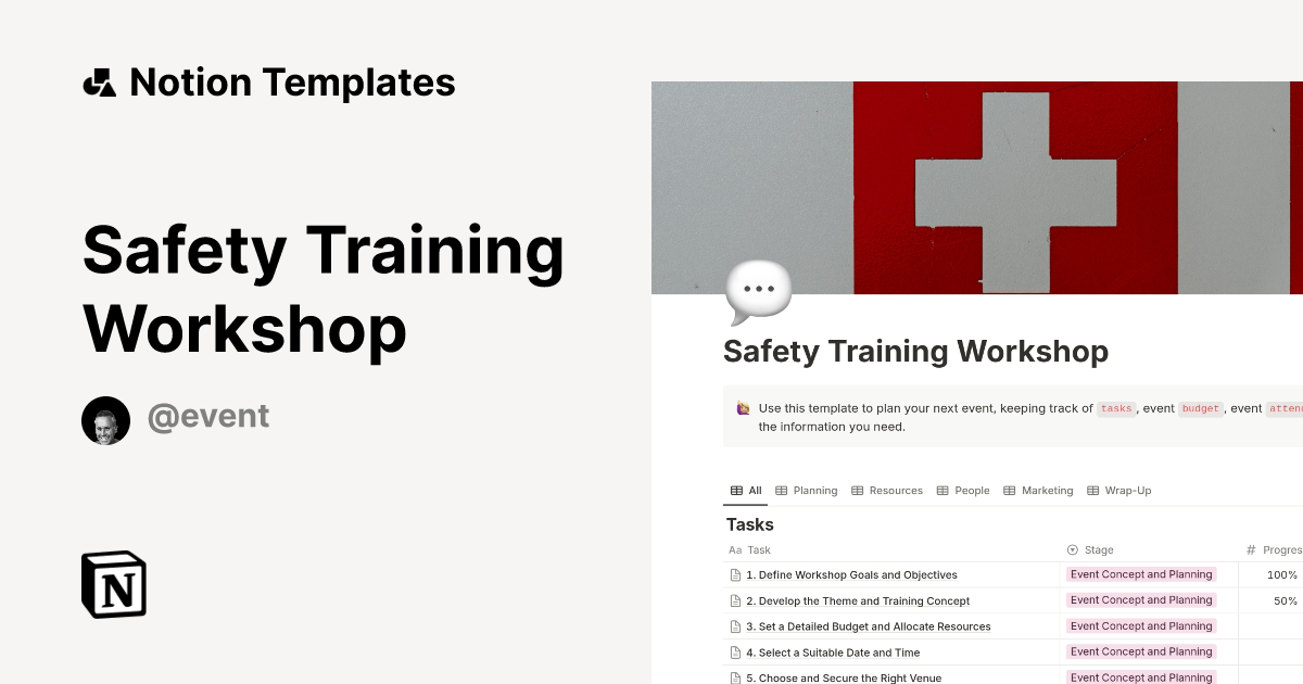 Safety Training Workshop Template by Event Planning Checklist | Notion ...