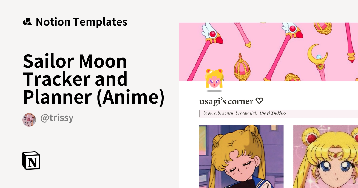 Sailor Moon Tracker and Planner (Anime) Template by trissy | Notion ...