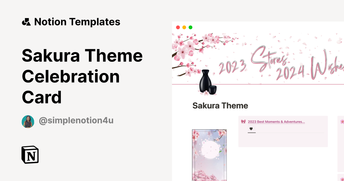Sakura Theme Celebration Card Template by Pourna Rajendran | Notion ...