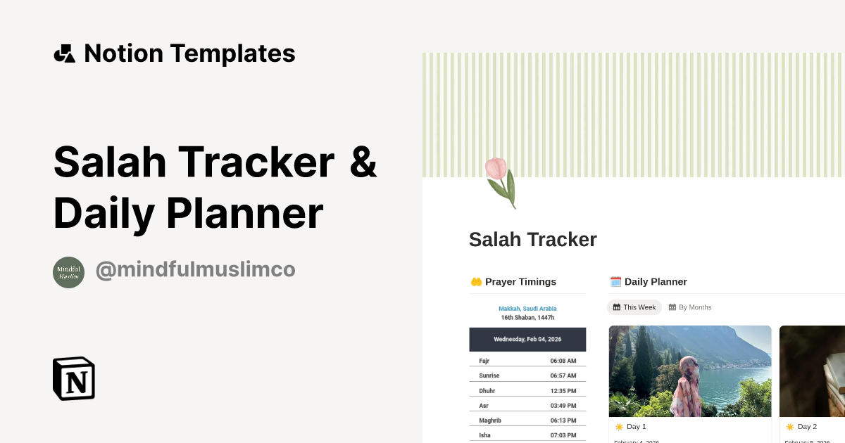 Salah Tracker & Daily Planner Template | Notion Marketplace