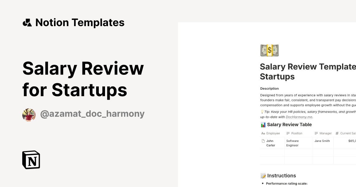 Salary Review for Startups Template | Notion Marketplace
