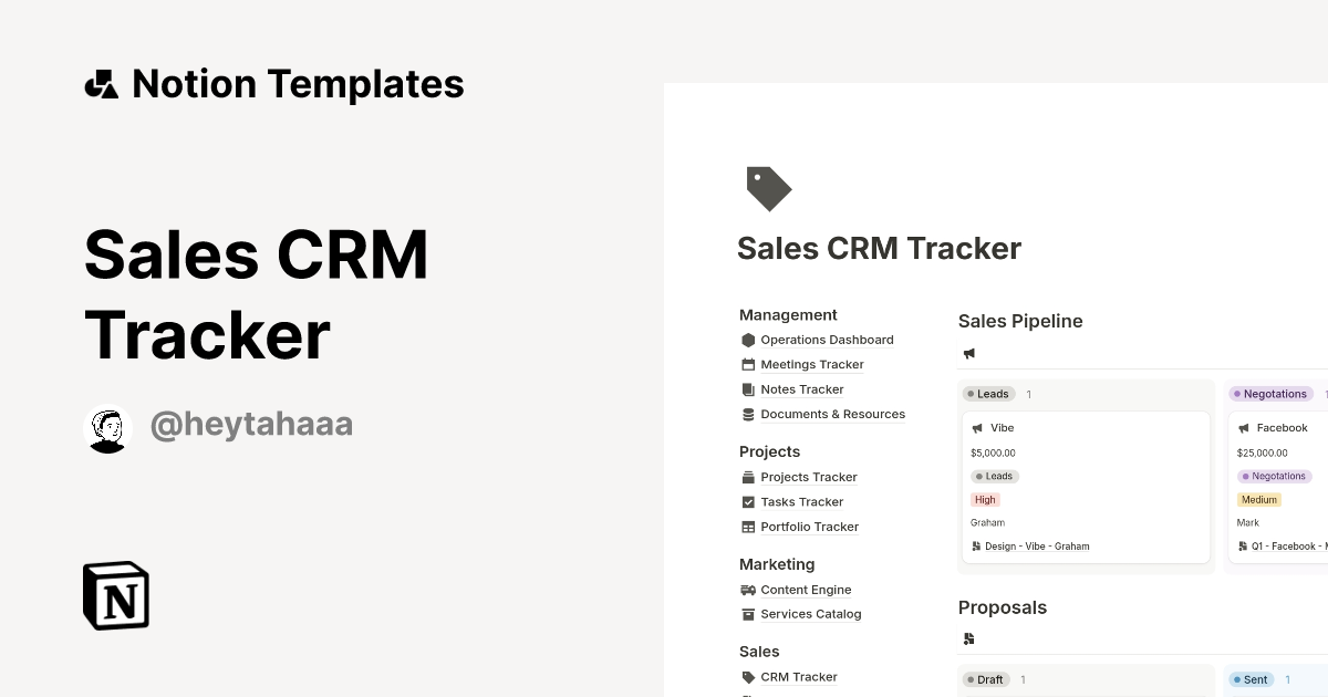 Sales CRM Tracker Template by Heytahaaa | Notion Marketplace