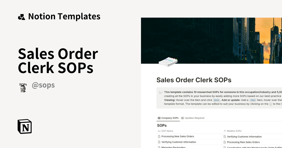 Sales Order Clerk SOPs Template by SOPs | Notion Marketplace