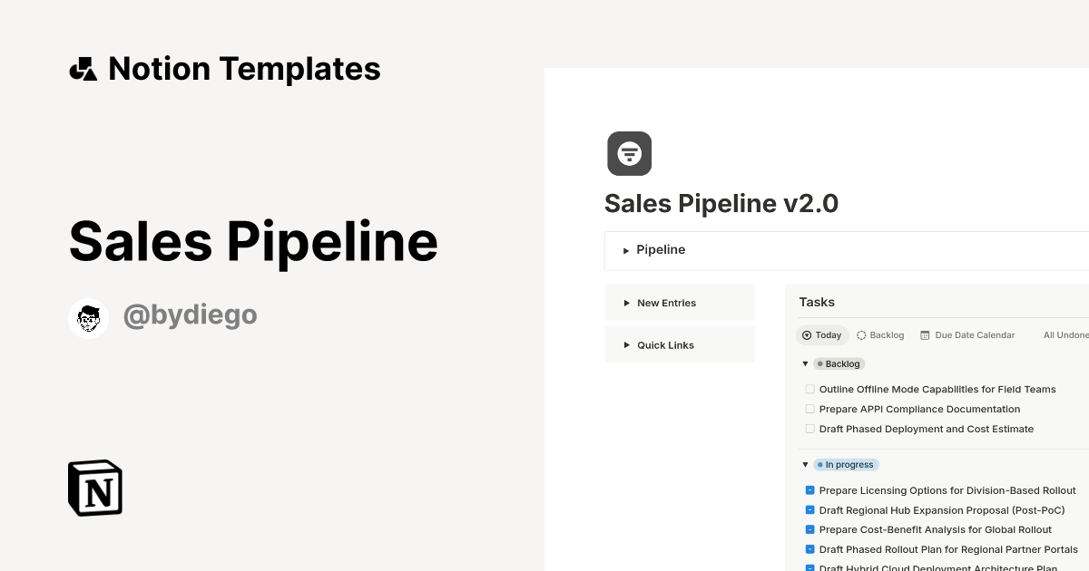 Sales Pipeline Template by byDiego | Notion Marketplace