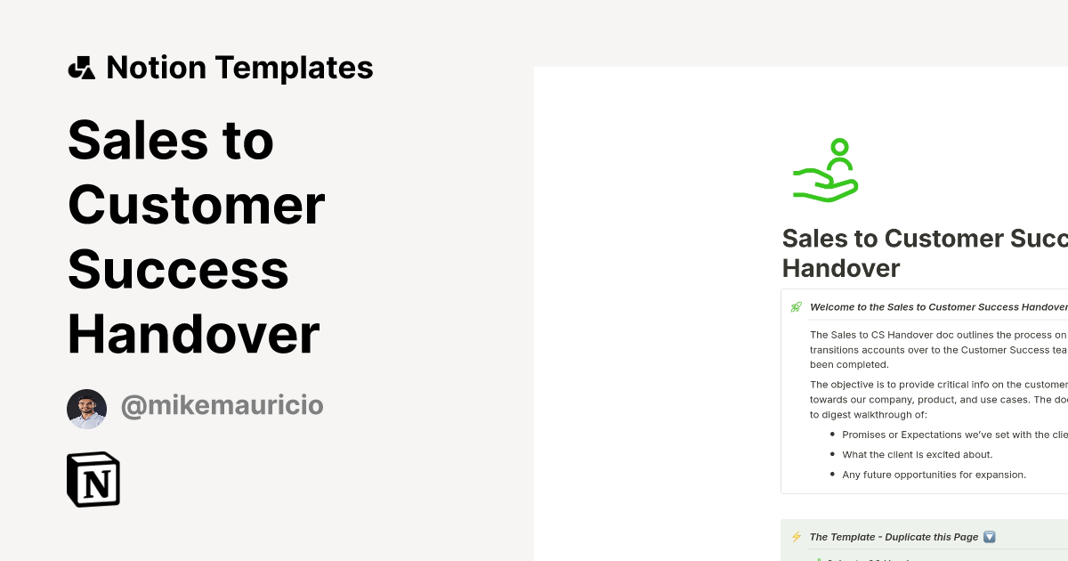 Sales to Customer Success Handover Template by Mike Mauricio | Notion Marketplace