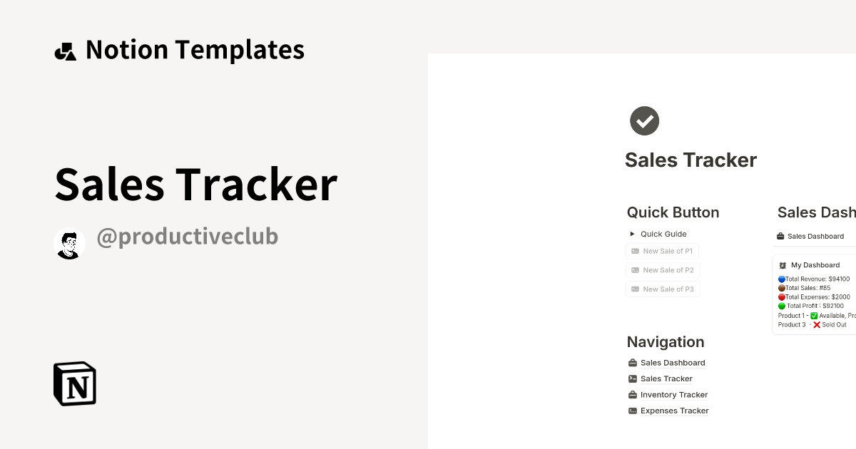 Sales Tracker Template by Productive Club | Notion Marketplace