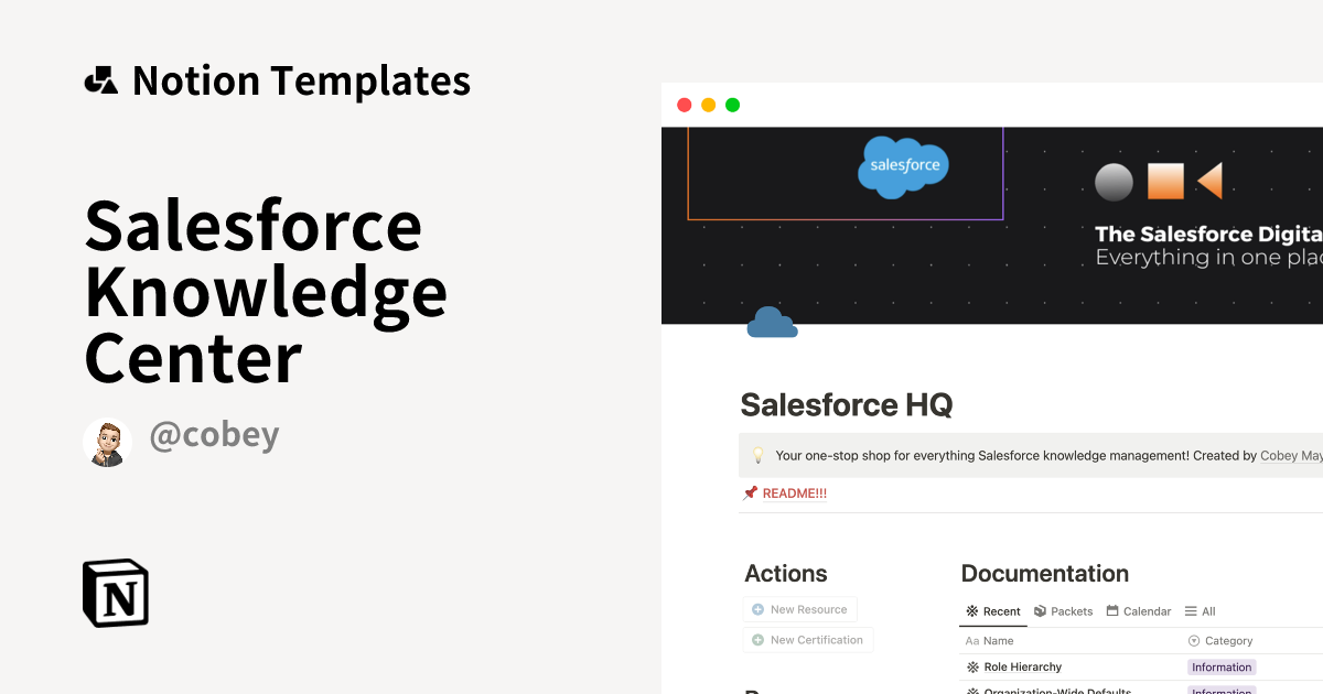 Salesforce Knowledge Center Template by Cobey Maynard | Notion Marketplace