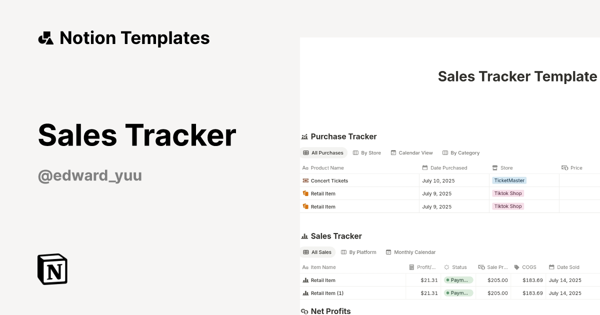Sales Tracker Template by eddy.6 | Notion Marketplace