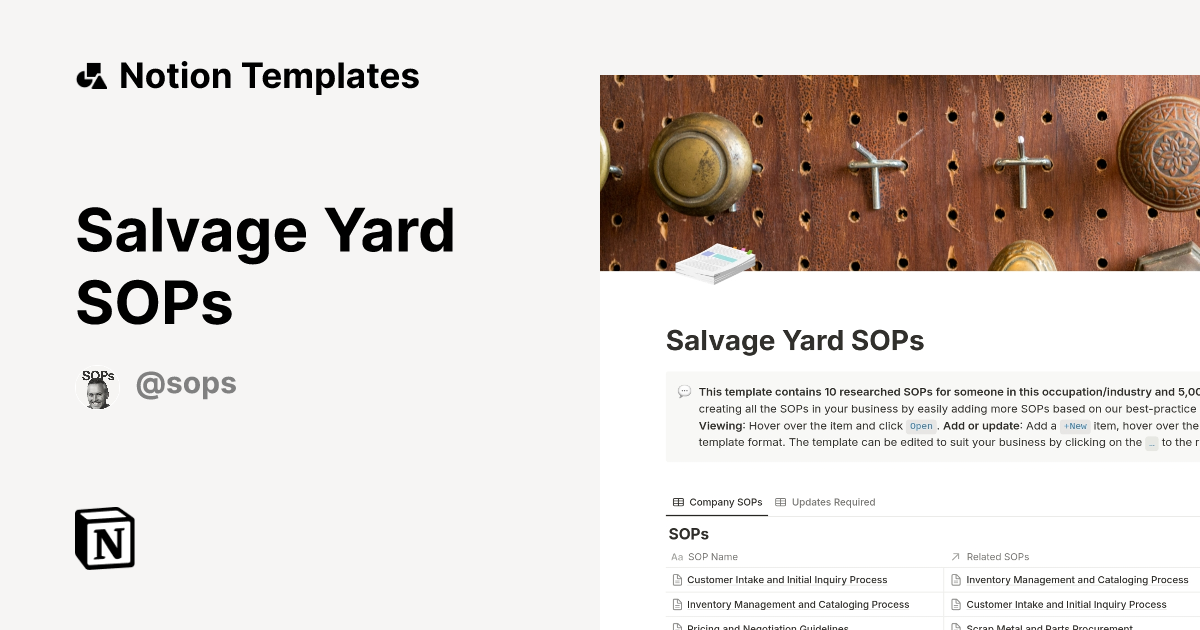 Salvage Yard SOPs Template | Notion Marketplace