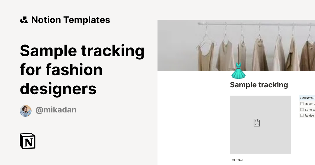 Sample tracking for fashion designers Template | Notion Marketplace