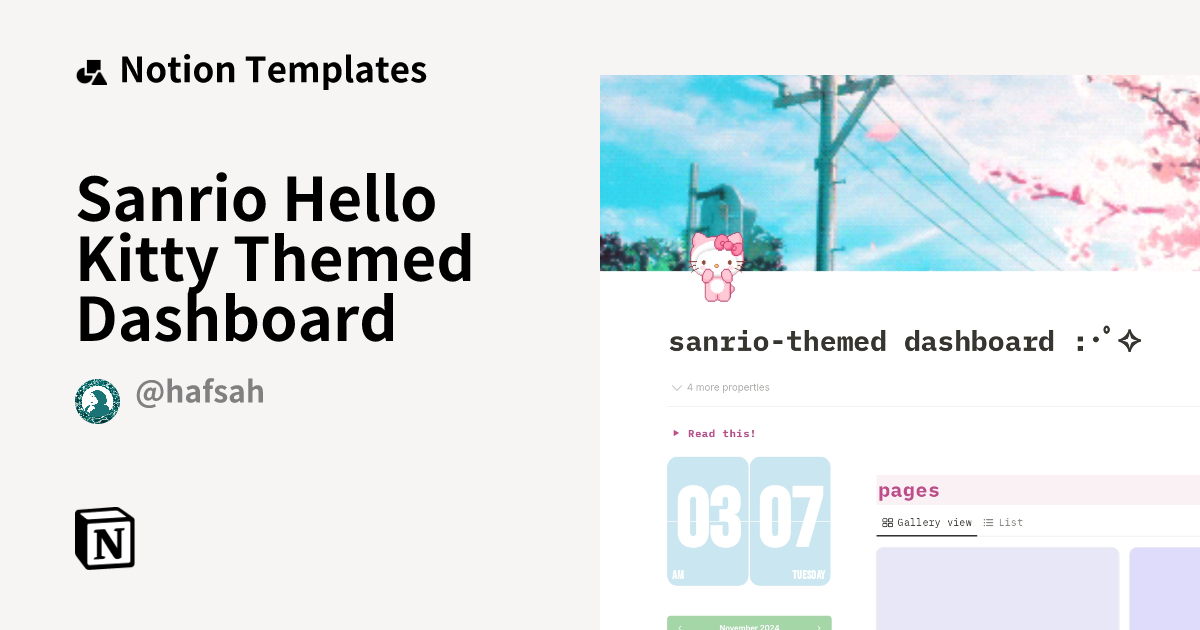 Sanrio Hello Kitty Themed Dashboard Template by Hafsah I | Notion ...