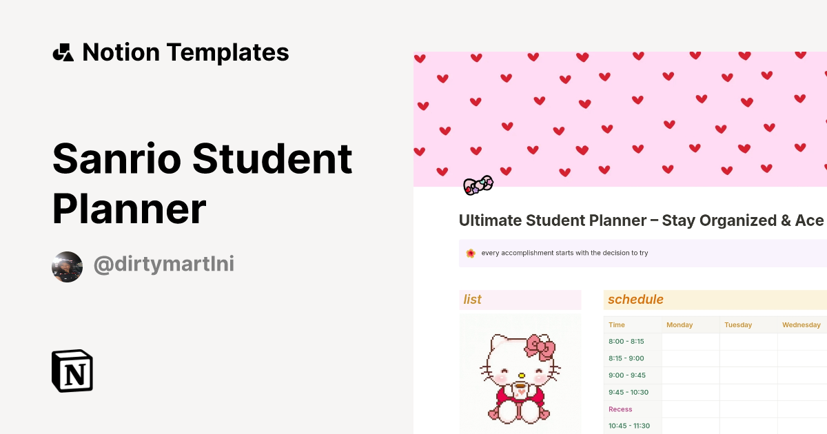 Sanrio Student Planner Template by Czyrel | Notion Marketplace