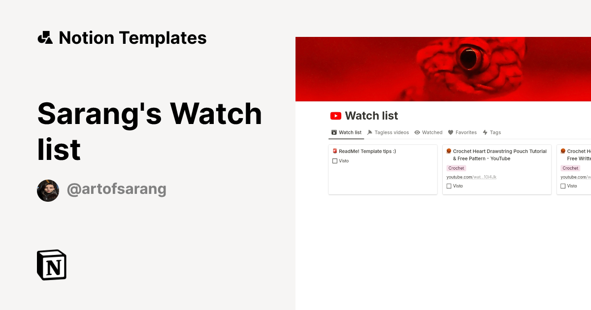 Sarang's Watch list Template by sarang | Notion Marketplace