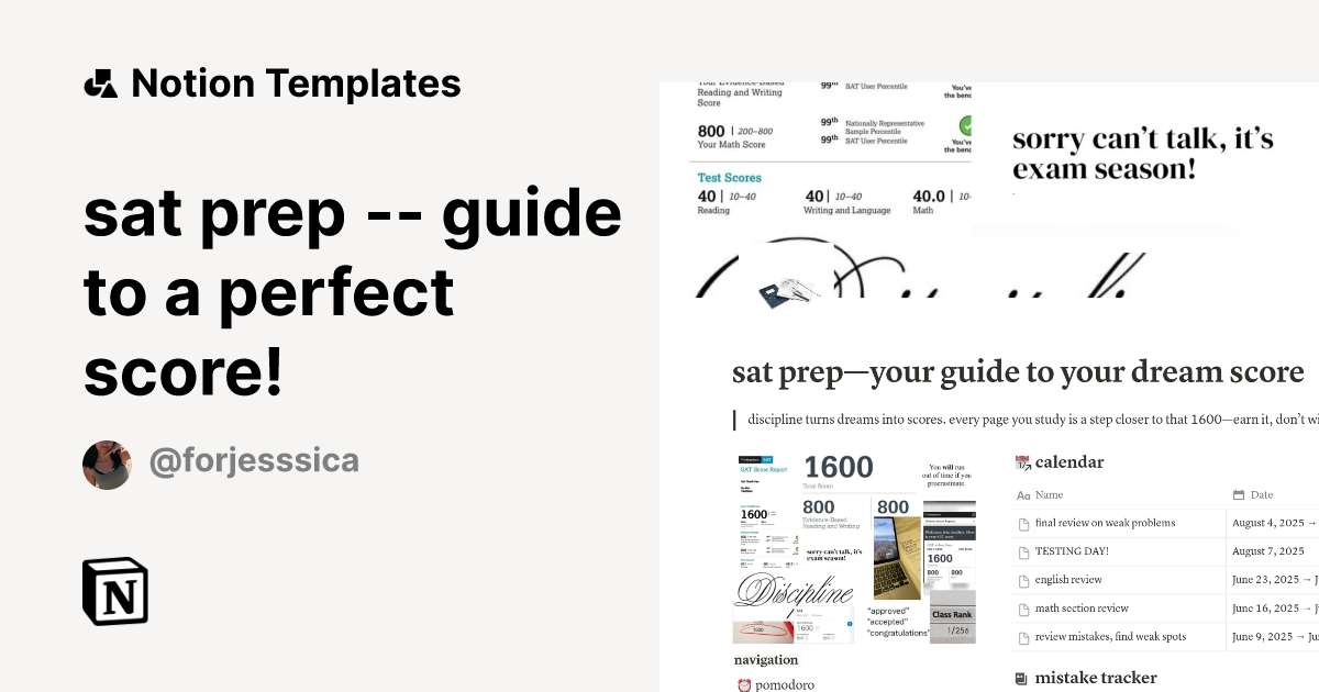 sat prep -- guide to a perfect score! Template by jesssica | Notion ...