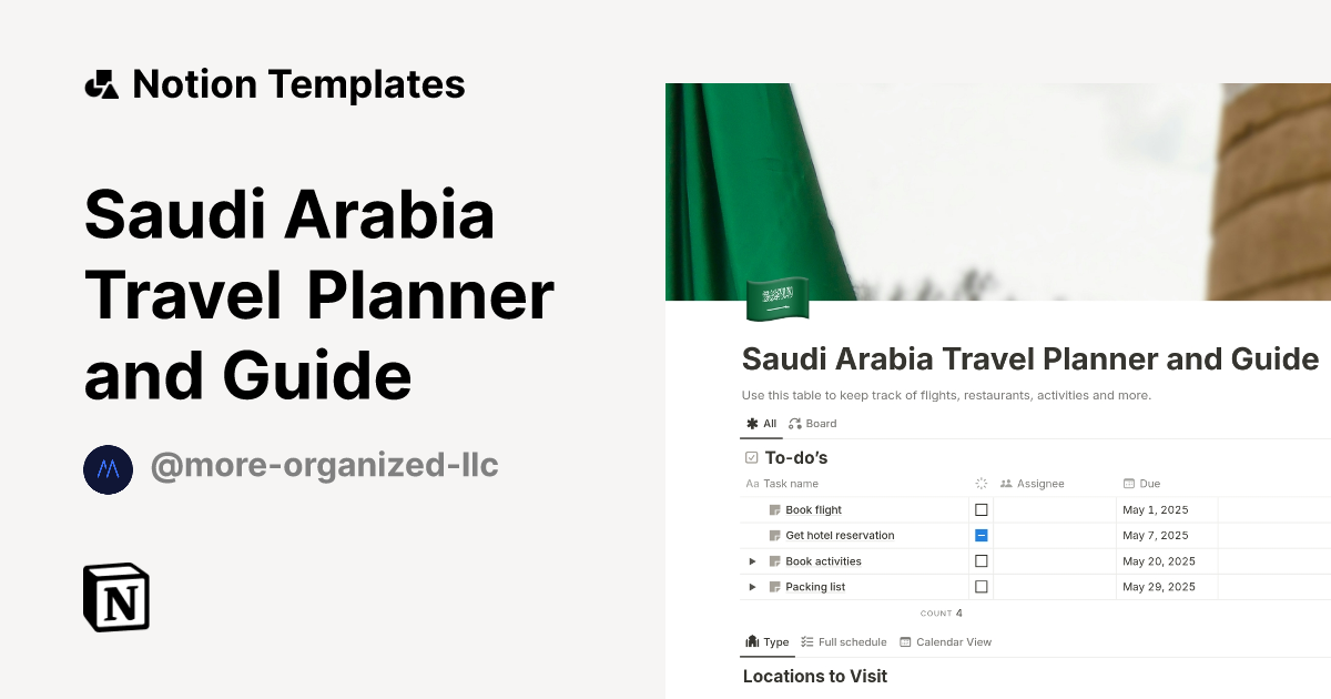 Saudi Arabia Travel Planner and Guide Template by More Organized LLC ...