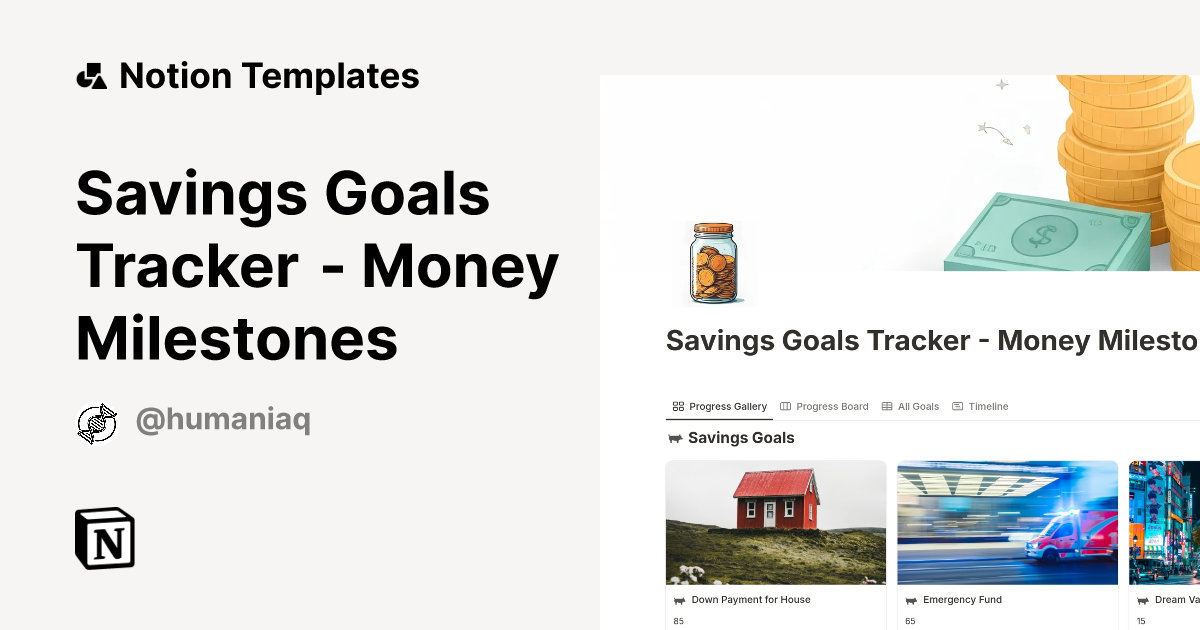 Savings Goals Tracker - Money Milestones Template | Notion Marketplace