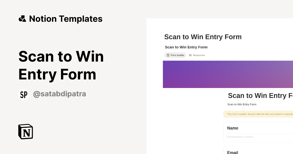 Scan to Win Entry Form Template by Satabdi Patra | Notion Marketplace