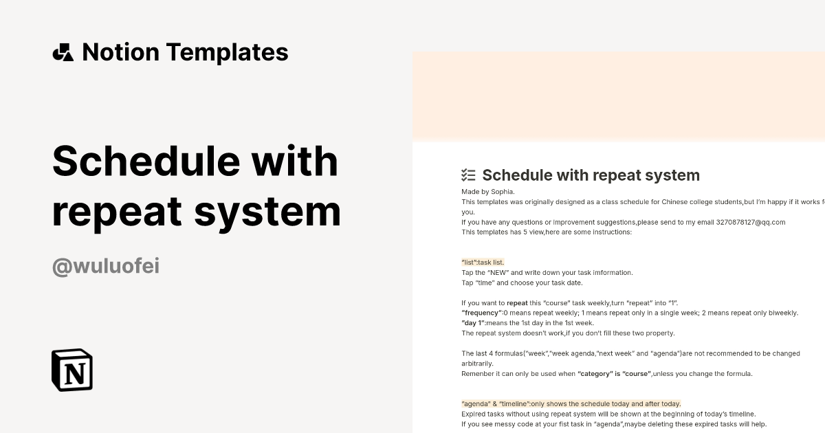 Schedule with repeat system Template | Notion Marketplace