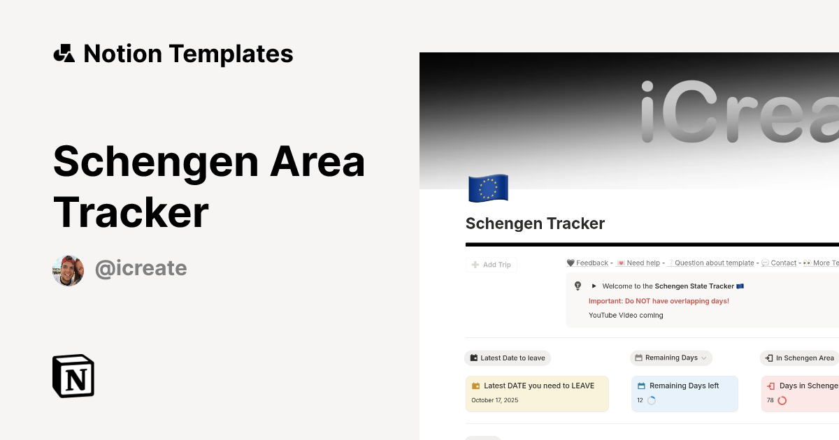 Schengen Area Tracker Template by Creator | Notion Marketplace