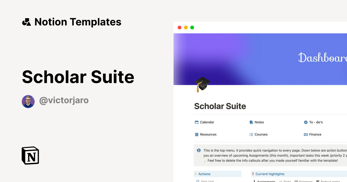 Scholar Suite Template by Victor Jaro | Notion Marketplace