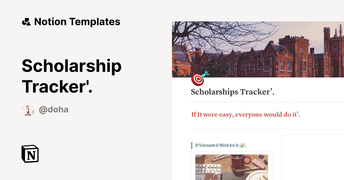 Scholarship Tracker'. Template | Notion Marketplace