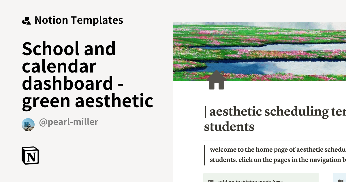 School and calendar dashboard - green aesthetic Template by Pearl ...