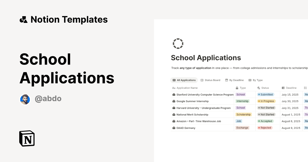 School Applications Template | Notion Marketplace