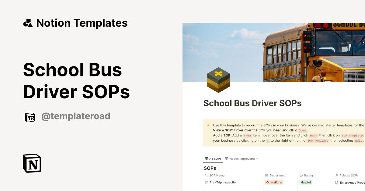 School Bus Driver SOPs Template by Template Road | Notion Marketplace