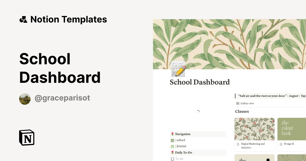 School Dashboard Template | Notion Marketplace