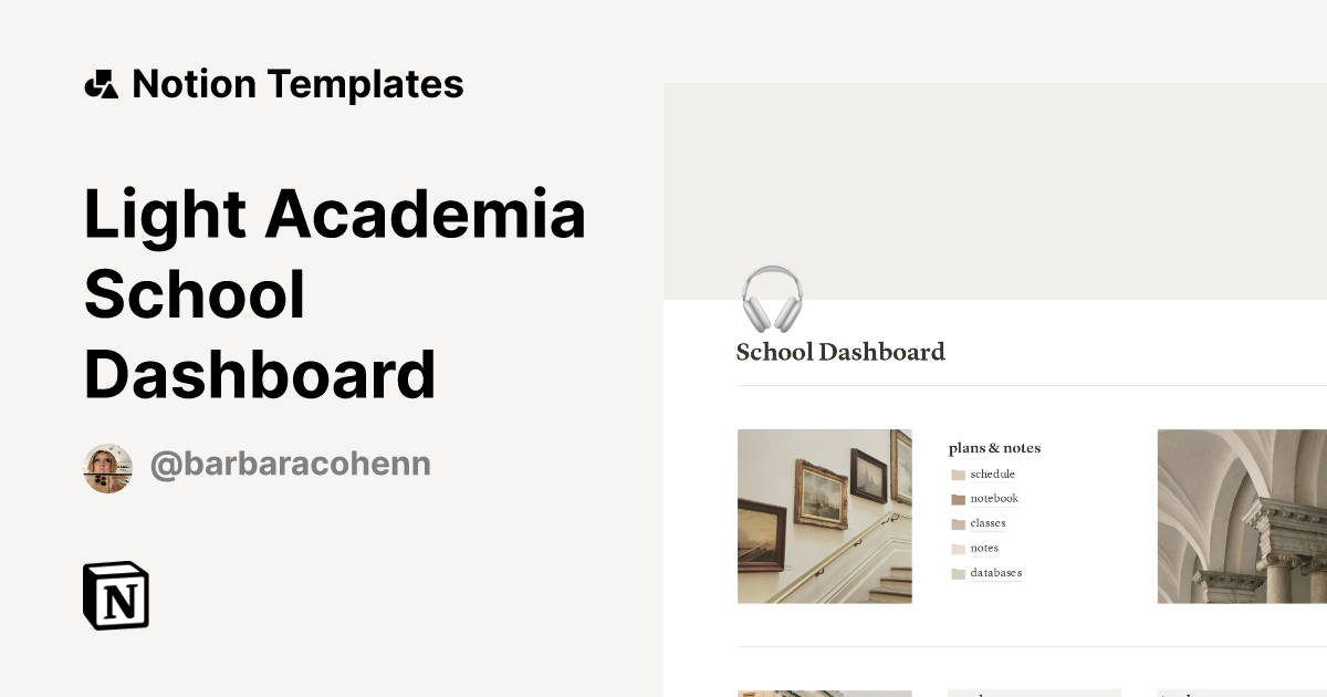 Light Academia School Dashboard Template | Notion Marketplace