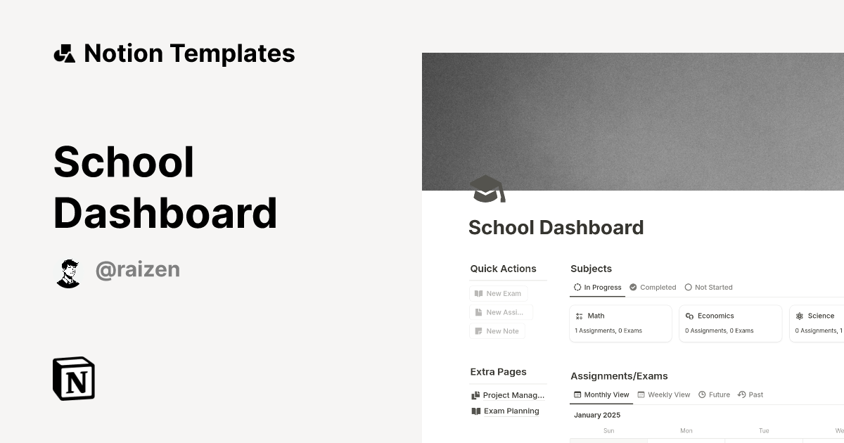 School Dashboard Template by Raizen | Notion Marketplace