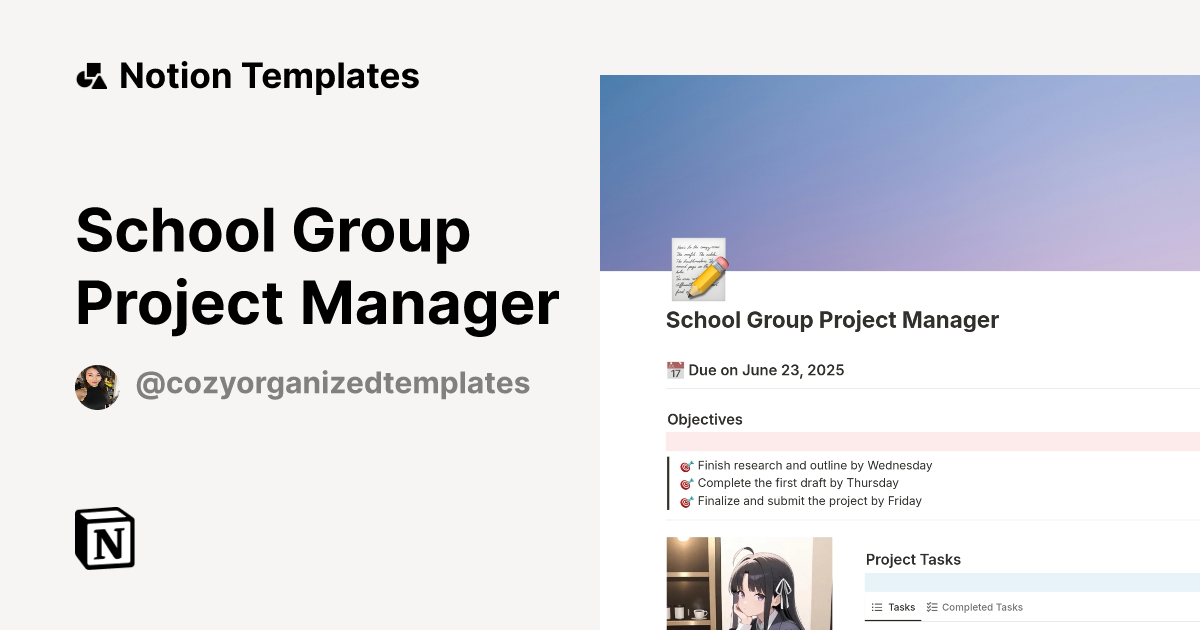 School Group Project Manager Template by Cozy Organized Templates ...