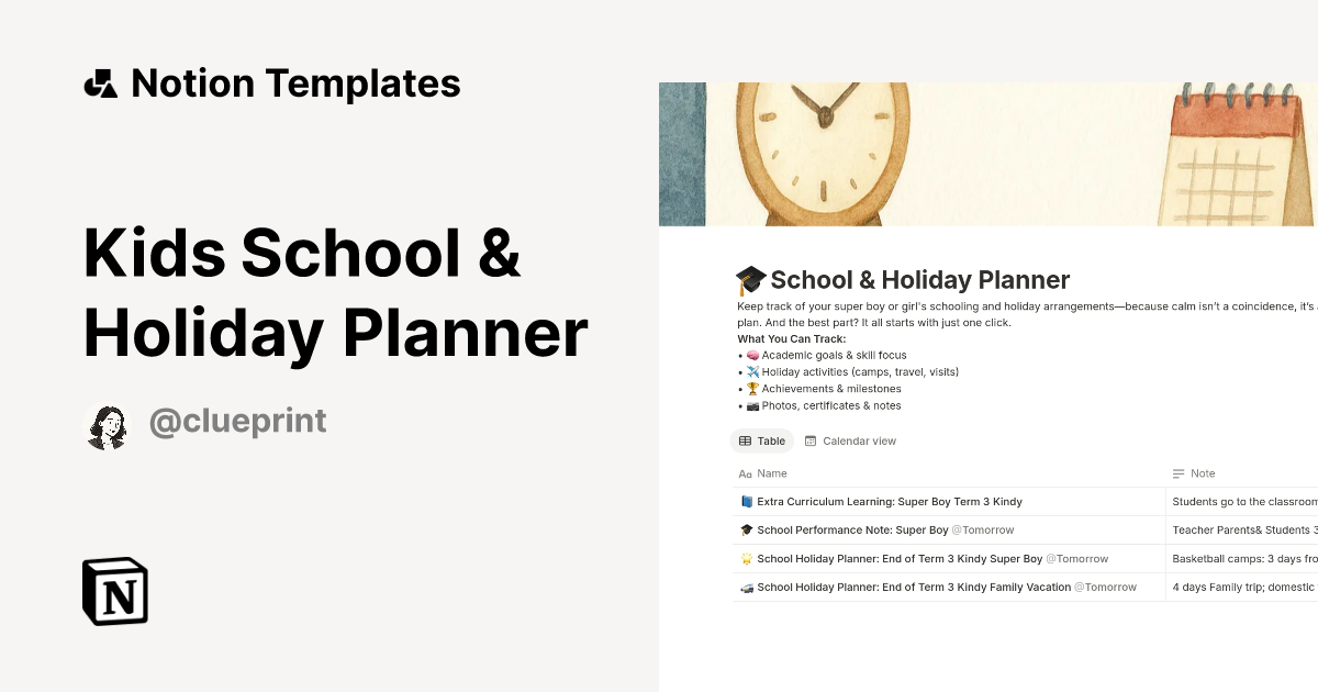 Kids School & Holiday Planner Template by Mama Ops Clueprint | Notion ...