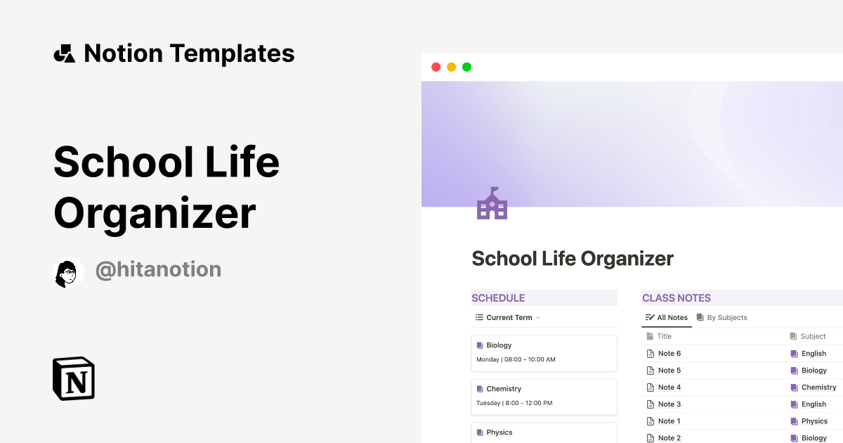 School Life Organizer Template | Notion Marketplace