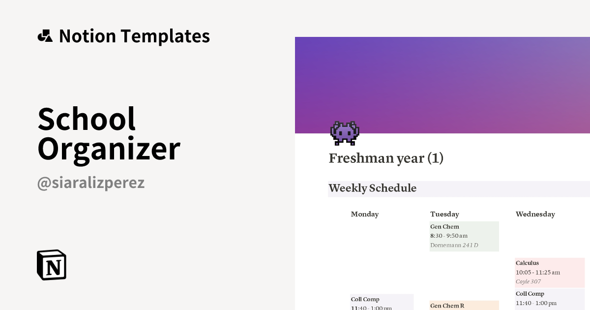 School Organizer Template by Siara | Notion Marketplace