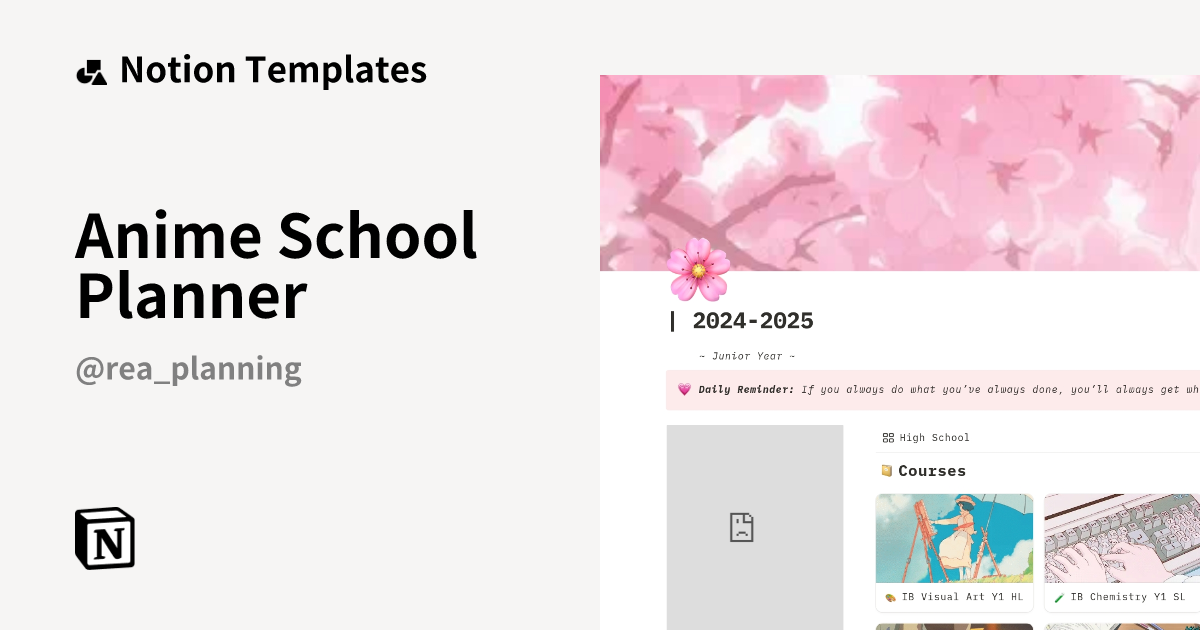 Anime School Planner Template by Rea_Planning | Notion Marketplace